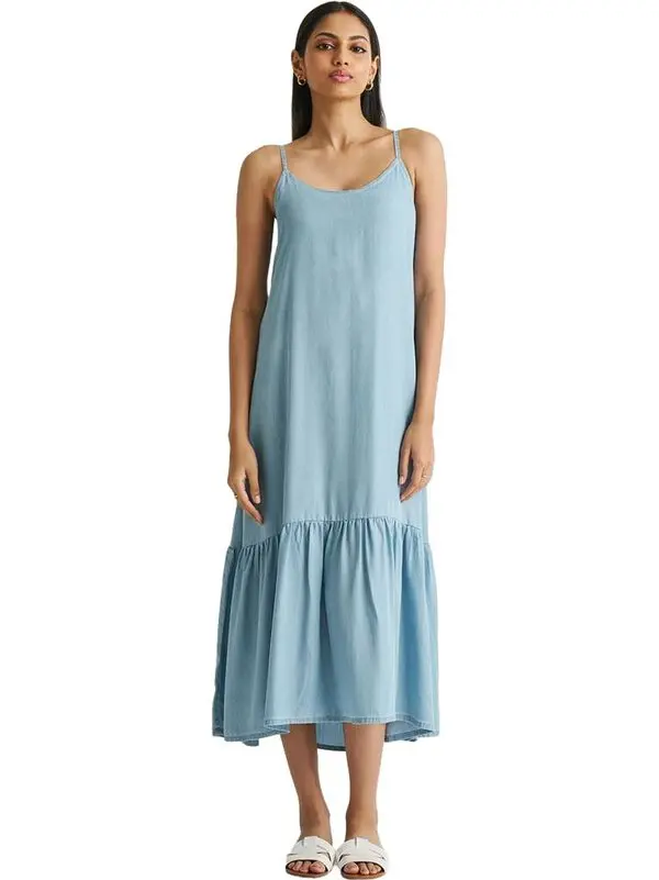 REISTOR Flowy Maxi Dress With Adjustable Straps - Ocean Blue