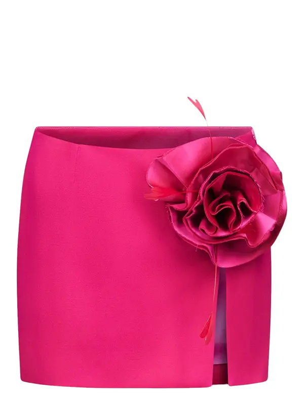 AREA Floral Appliqué Wool Mini Skirt - Pink