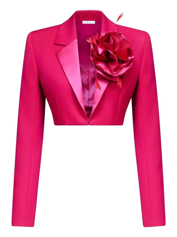 AREA Flower Corsage Cropped Blazer - Pink
