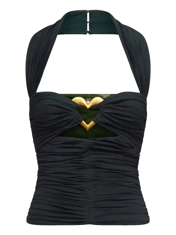 AREA Heart Ruched Halter Top - Green