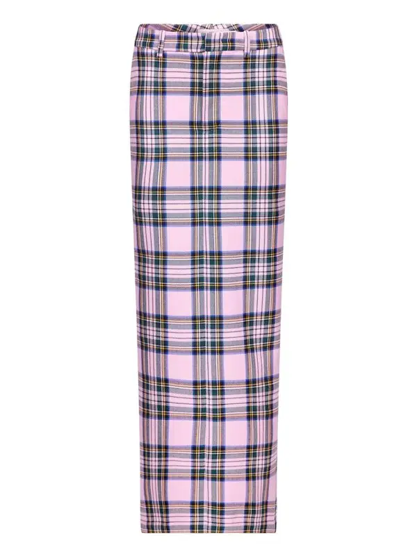 AREA Checked Wool Midi Skirt - Pink