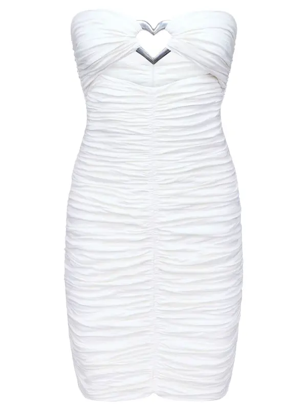AREA Heart-ring Ruched Mini Dress - White