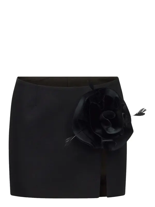 AREA Floral-appliqué Wool Mini Skirt - Black