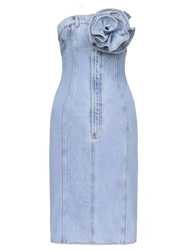 AREA Floral-appliqué Denim Dress - Blue