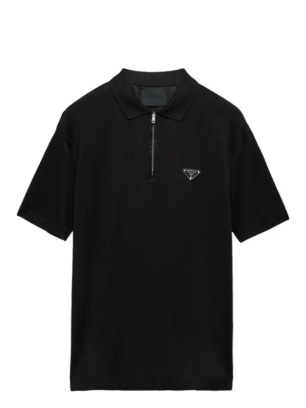 Prada Triangle-logo Zip Polo Shirt - Black