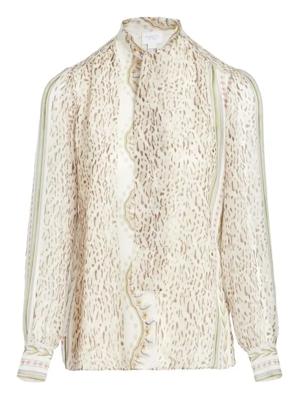 Giambattista Valli Abstract-print Silk-georgette Blouse - White