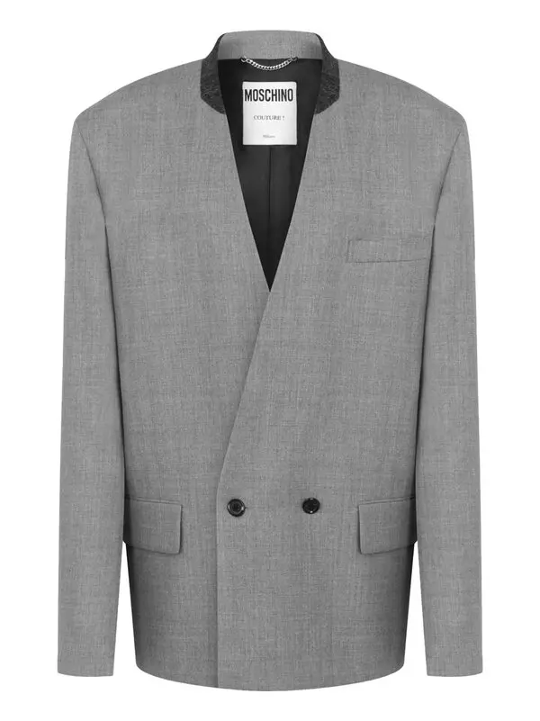 Moschino Collarless Double-breasted Blazer - Grey