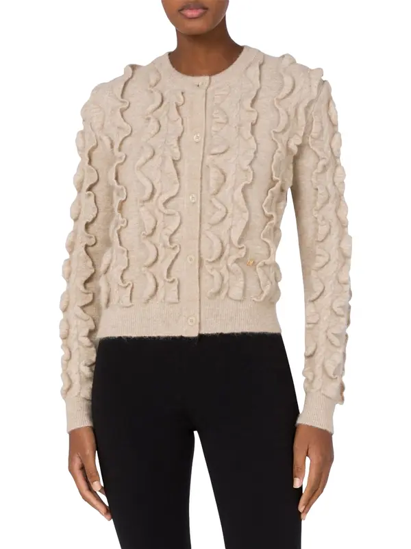 Moschino Ruffled Wool Blend Cardigan - Neutrals