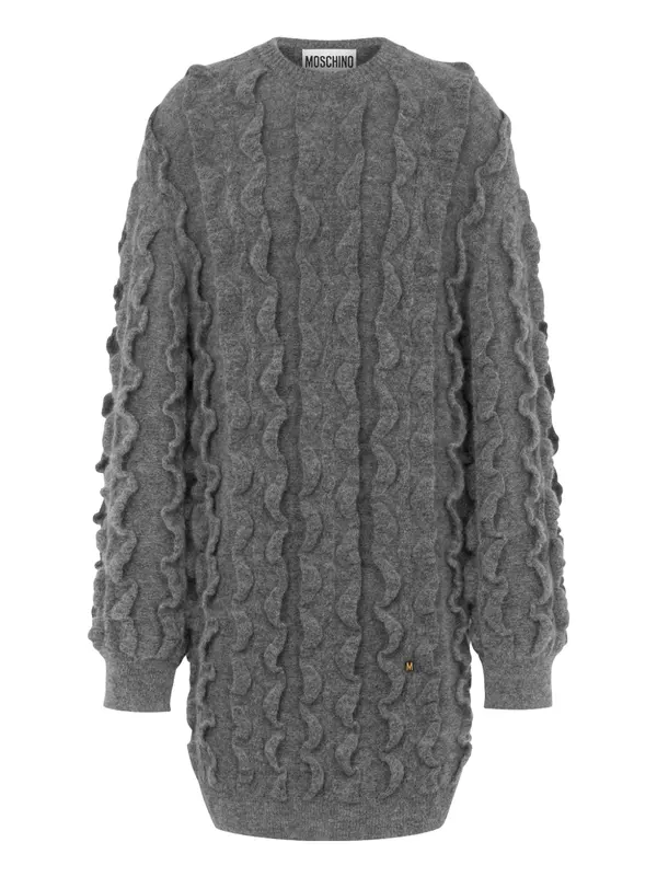 Moschino Ruffled Virgin-wool Blend Knitted Dress - Grey