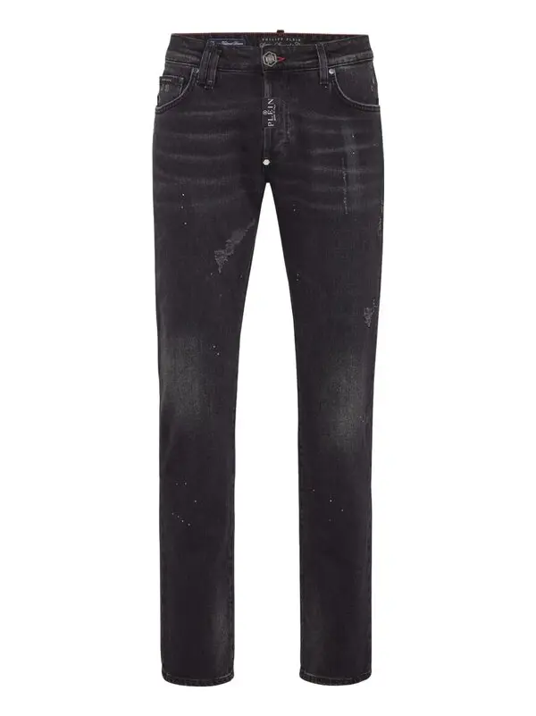 Philipp Plein Paint-splatter Slim-fit Jeans - Grey