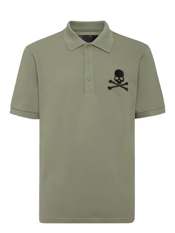 Philipp Plein Skull & Bones Embroidered Cotton Polo Shirt - Green