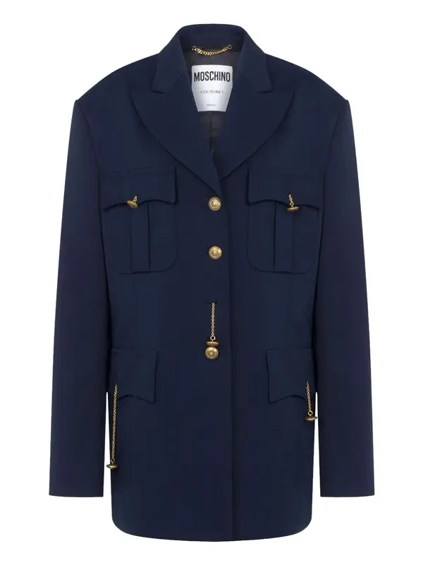 Moschino Peak-lapel Cotton-blend Coat - Blue
