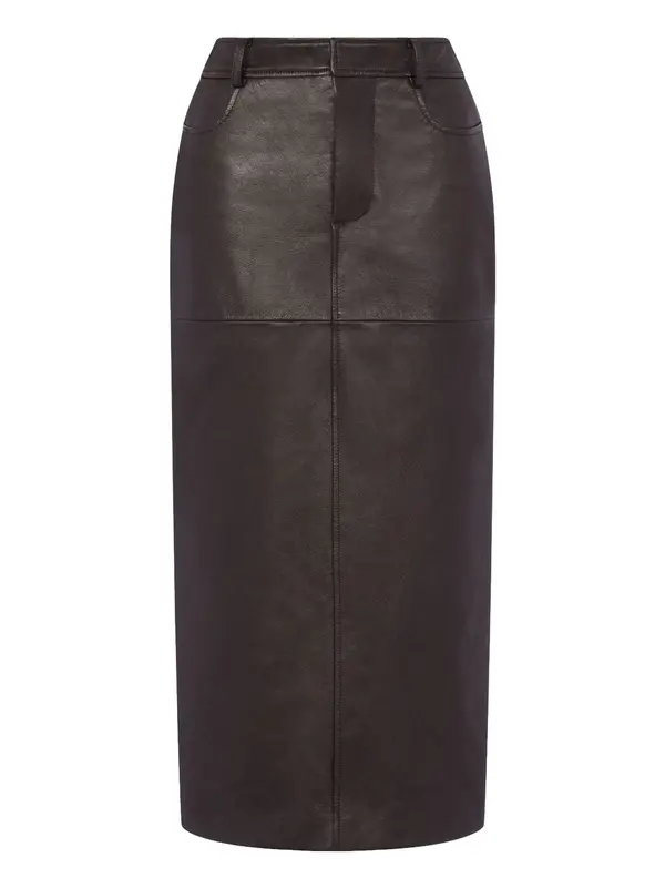Moschino Pencil Leather Midi Skirt - Brown