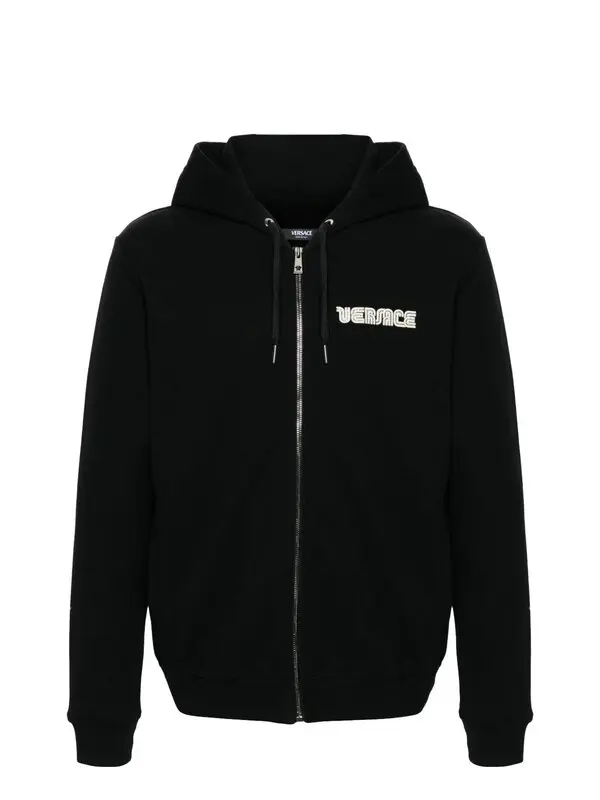 Versace Crystal-embellished Logo Zip-up Hoodie - Black