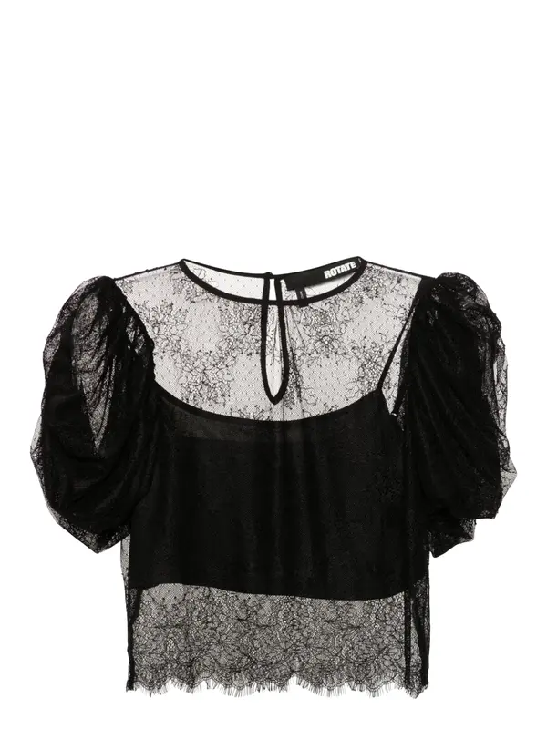 ROTATE BY BIRGER CHRISTENSEN Puff-sleeves Lace Blouse - Black