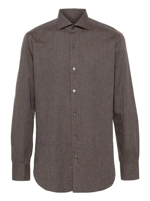 BARBA NAPOLI Herringbone-pattern Shirt - Brown