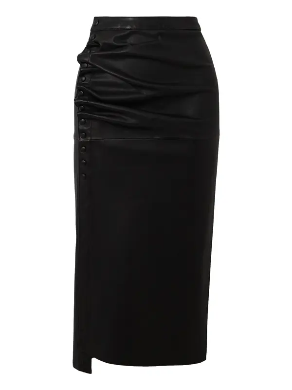 Rabanne Gathered Leather Midi Skirt - Black