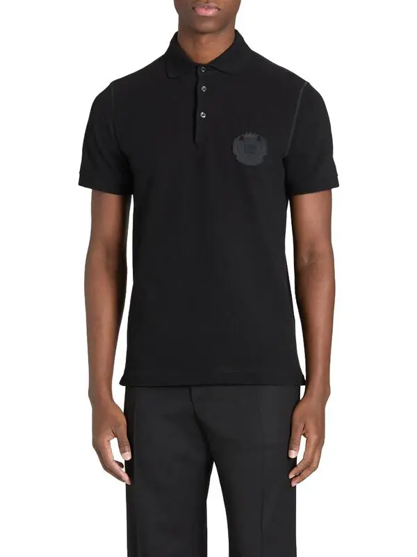Dolce & Gabbana Logo Crest Cotton Piqué Knit Polo - N0000 Nero