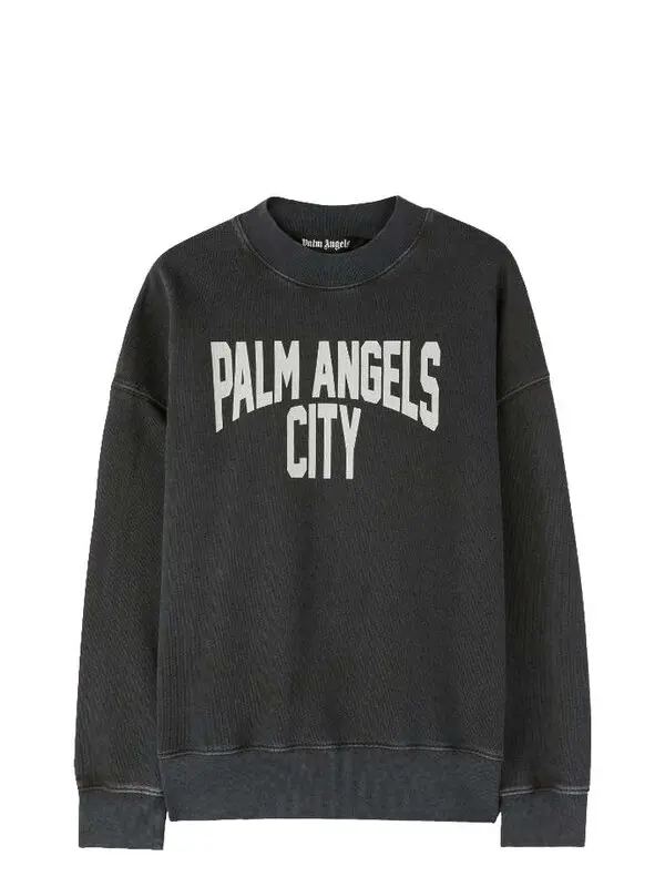 Palm Angels Pa City Washed Crewneck Sweatshirt - Dark Grey/white