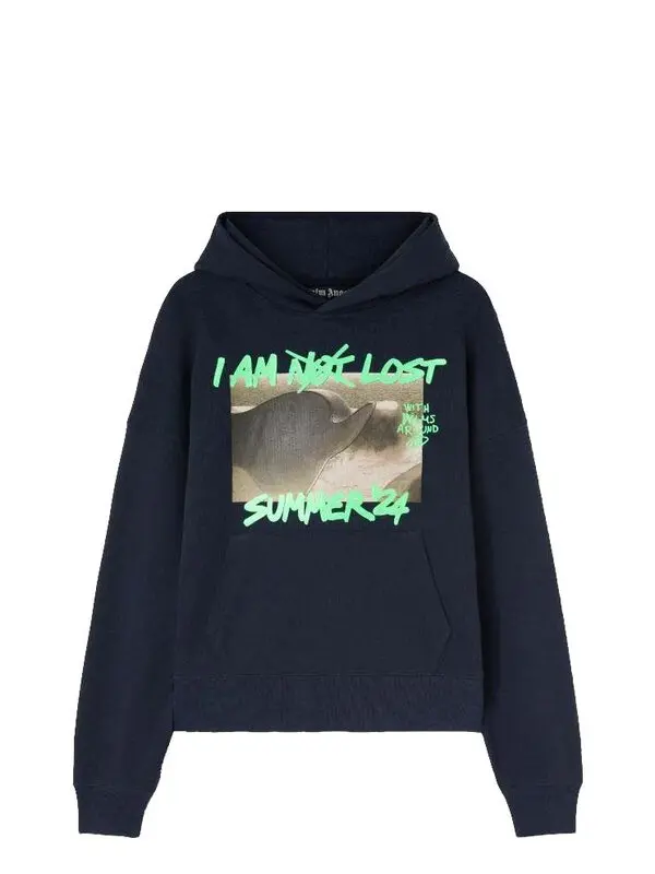 Palm Angels I Am Lost Hooded Sweatshirt - Navy Blue/green Fluo