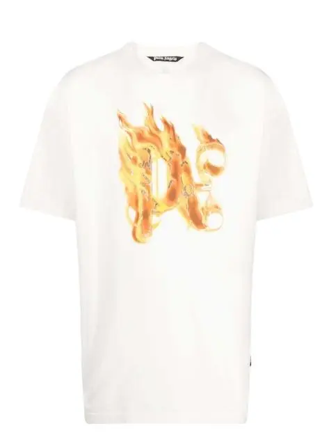 Palm Angels Burning Monogramprint T-shirt - White/burnt Orange