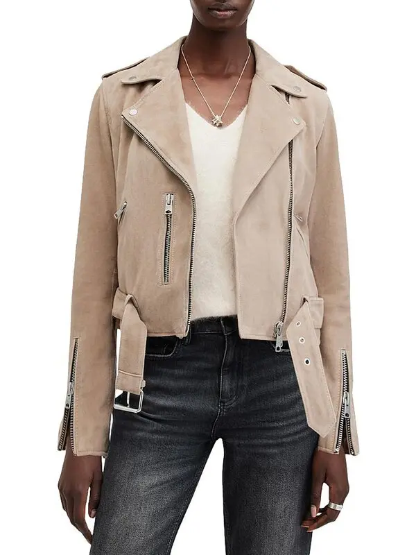 ALLSAINTS Suede Biker Jacket - Warm Taupe