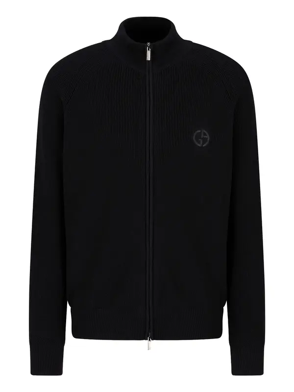 Giorgio Armani Virgin Wool Zip-up Cardigan - Black