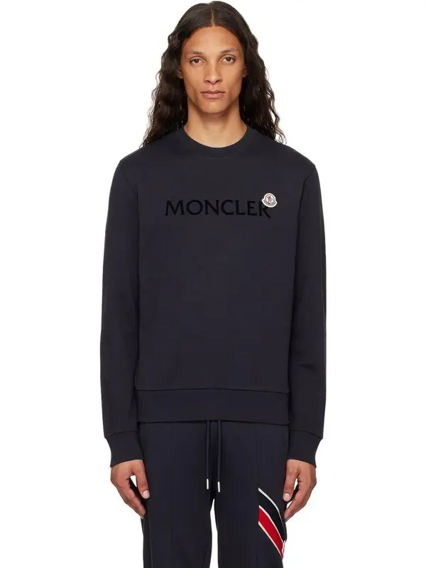Moncler Navy Flocked Logo Sweatshirt - 778 - Dark Navy Blue