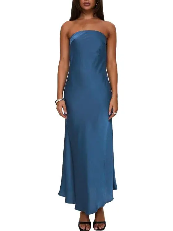 Princess Polly Haley Strapless Satin Maxi Dress - Blue