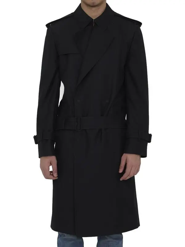 Burberry Long Trench Coat In Silk Blend - Black