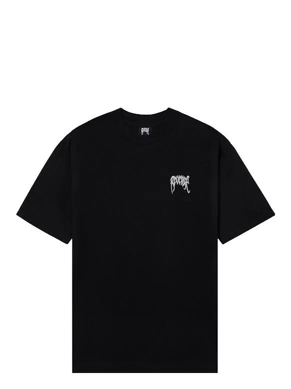 REVENGE White Embroidered Basic Tee Shirt - Black