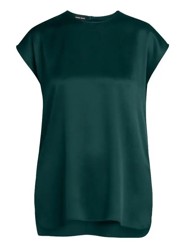 Giorgio Armani Silk Satin Cap-sleeve Top - Forest