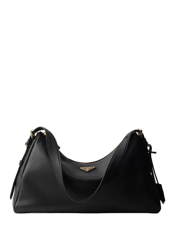 Prada Aimée Large Leather Shoulder Bag - Black