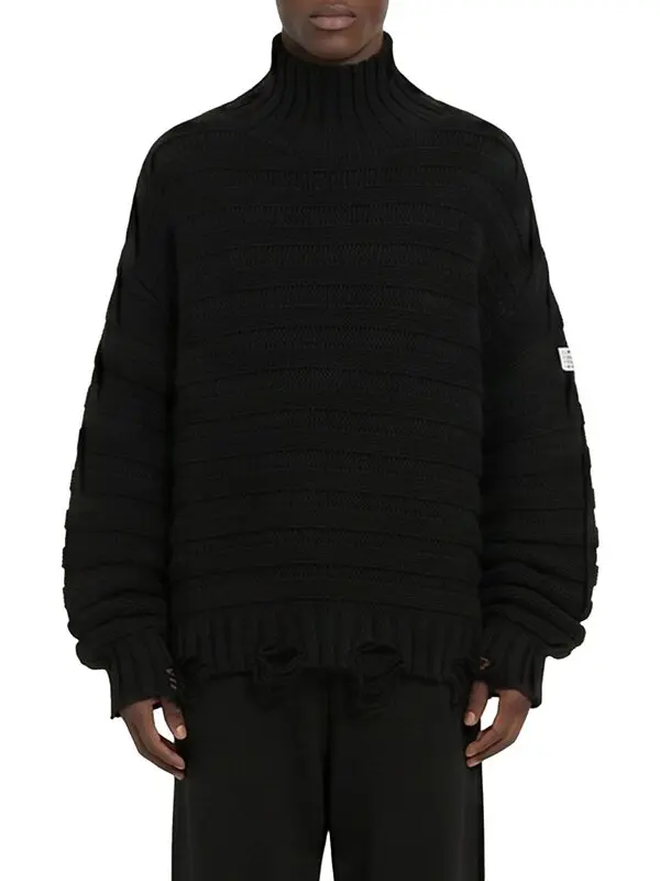 MAISON MARGIELA Distressed Ribbed Turtleneck Sweater - Black