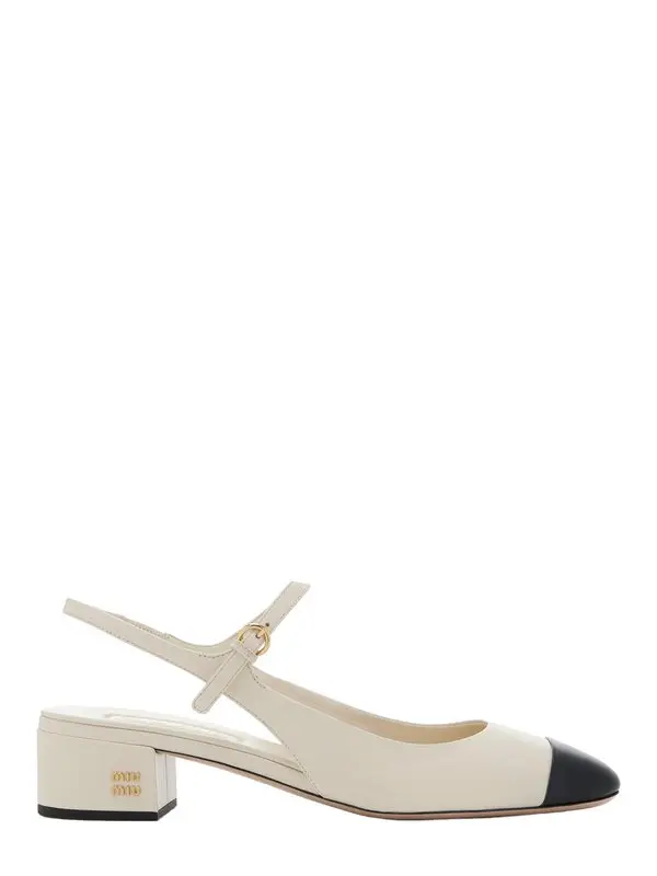 Miu Miu Leather Slingback Mary Jane Pumps - White