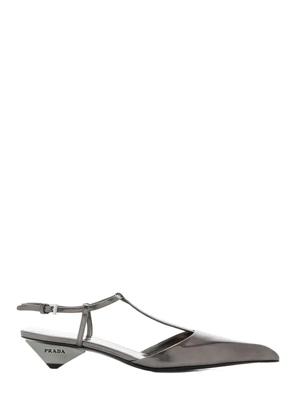 Prada Metallic Leather T-strap Pumps - Silver