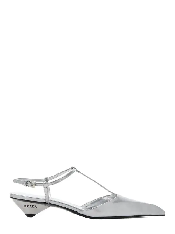 Prada Metallic Leather T-strap Pumps - Silver