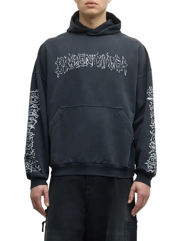 Balenciaga Metal Outline Logo Hoodie - 1569 Faded Black/white