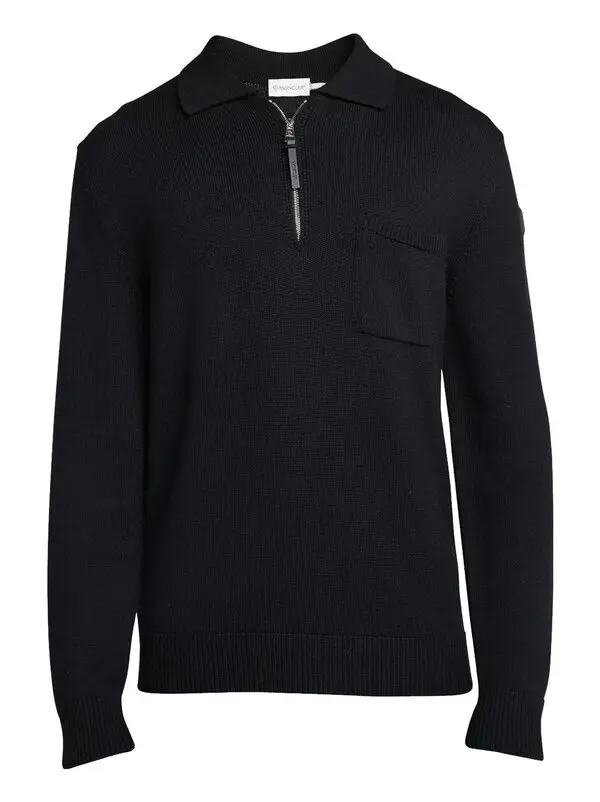 Moncler Long-sleeve Zip Polo Sweater - Black