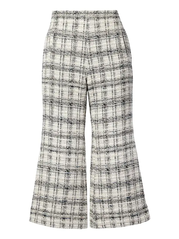 Lisa Marie Fernandez Cropped Checked Bouclé Flared Trousers - Ecru