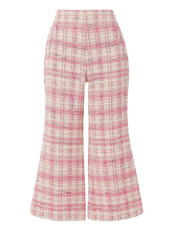 Lisa Marie Fernandez Cropped Checked Bouclé Flared Trousers - Pink