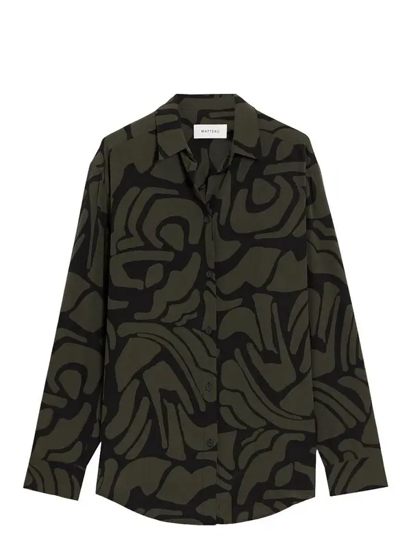 Matteau Printed Silk Crepe De Chine Shirt - Army Green