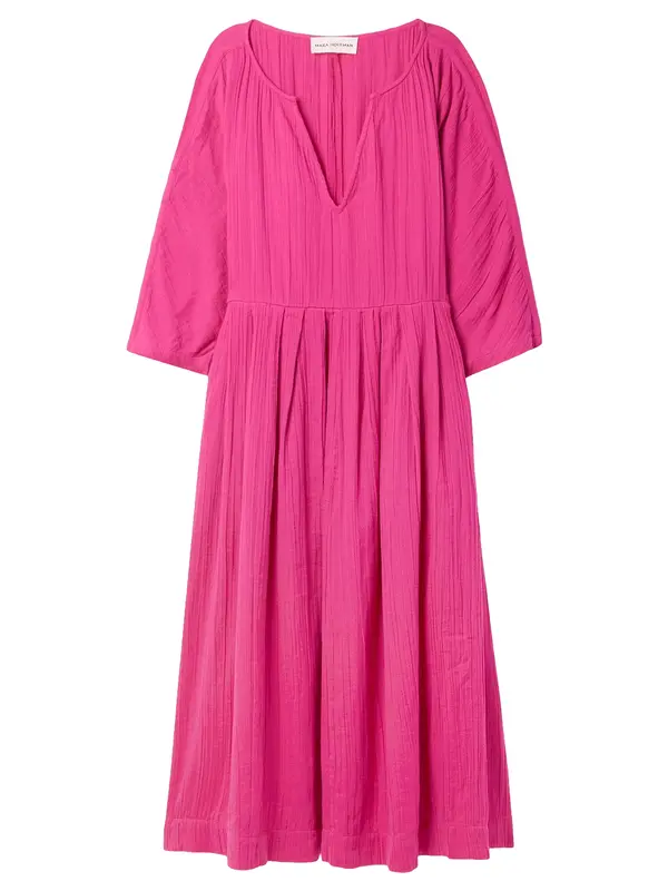 Mara Hoffman Chloe Pleated Cotton-gauze Midi Dress - Fuchsia