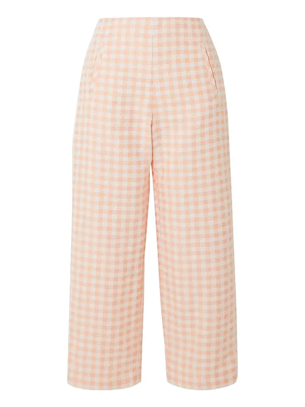 Lisa Marie Fernandez Cropped Gingham Bouclé Pants - Pastel Orange