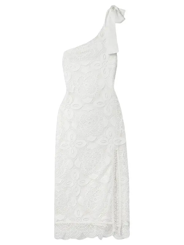 Waimari Manglar One-shoulder Guipure Lace Midi Dress - White