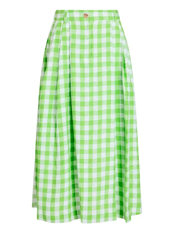 Mara Hoffman Tulay Pleated Checked Hemp Maxi Skirt - Bright Green