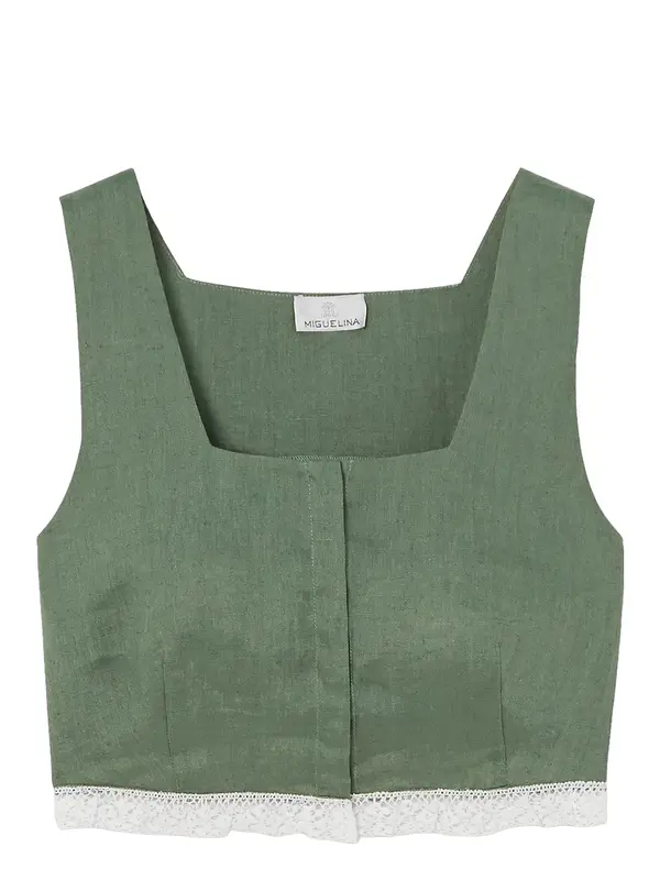 Miguelina Billie Cropped Linen Top - Army Green
