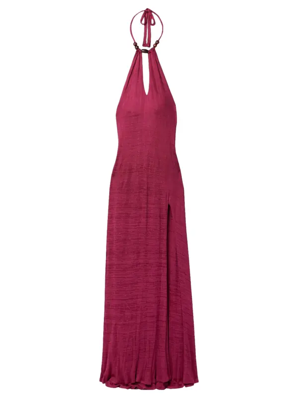 Savannah Morrow Oia Beaded Halterneck Maxi Dress - Plum