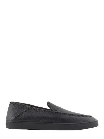 Giorgio Armani Galleria 3 Deerskin Slip-ons With Threading - Black