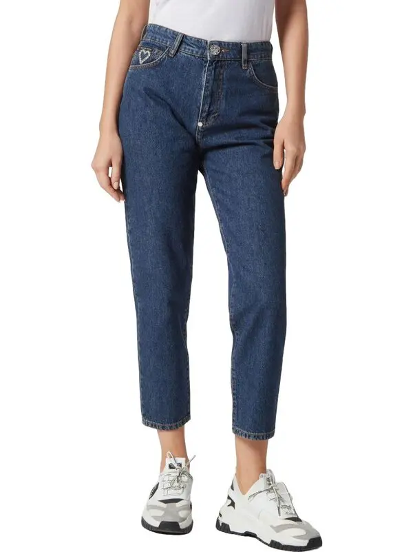Philipp Plein Heart Crystal-embellished Tapered Jeans - Blue